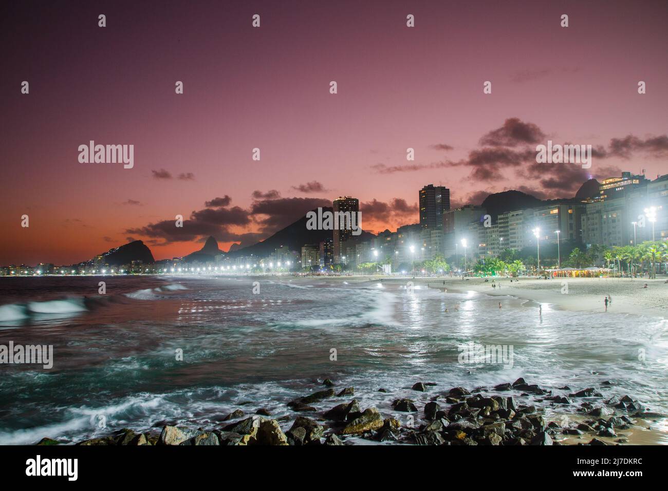 Sunset at Leme Beach in Copacabana in Rio de Janeiro, Brazil Stock ...