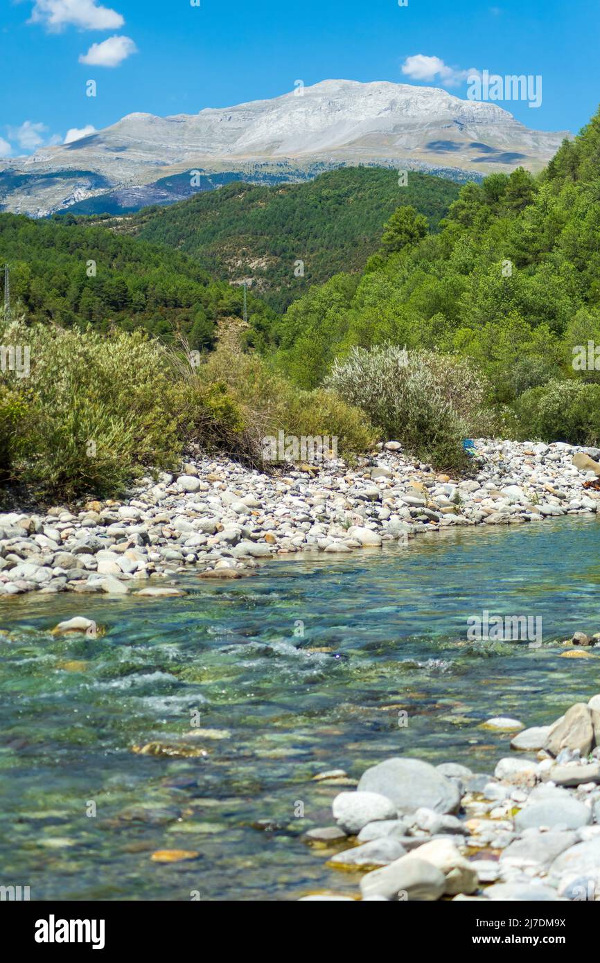 Cinca river in aragon forest. Spanish mountain River with its wonderful ...