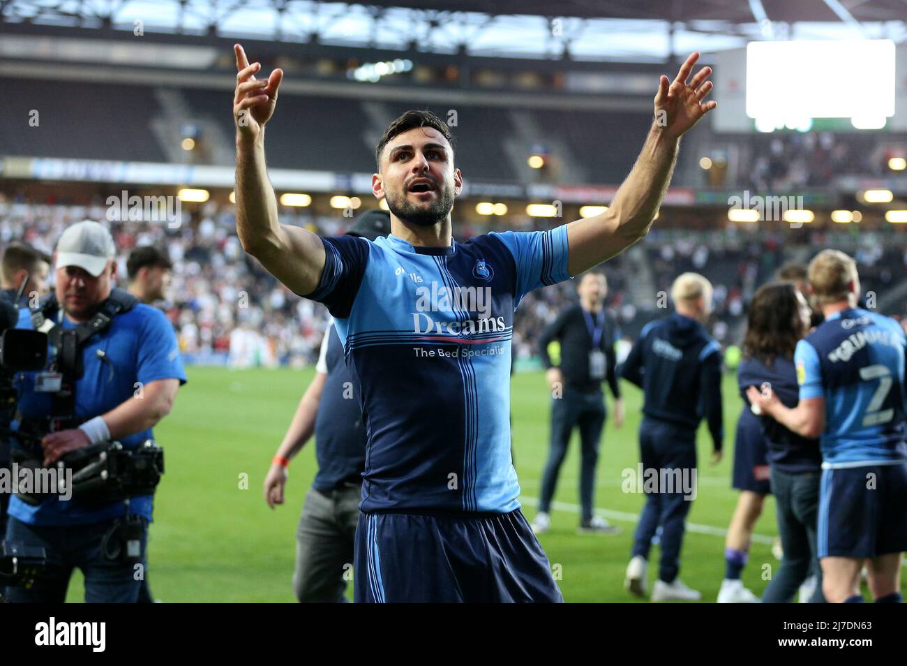 Wycombe Wanderers' Ryan Tafazolli celebrates reaching the final after ...