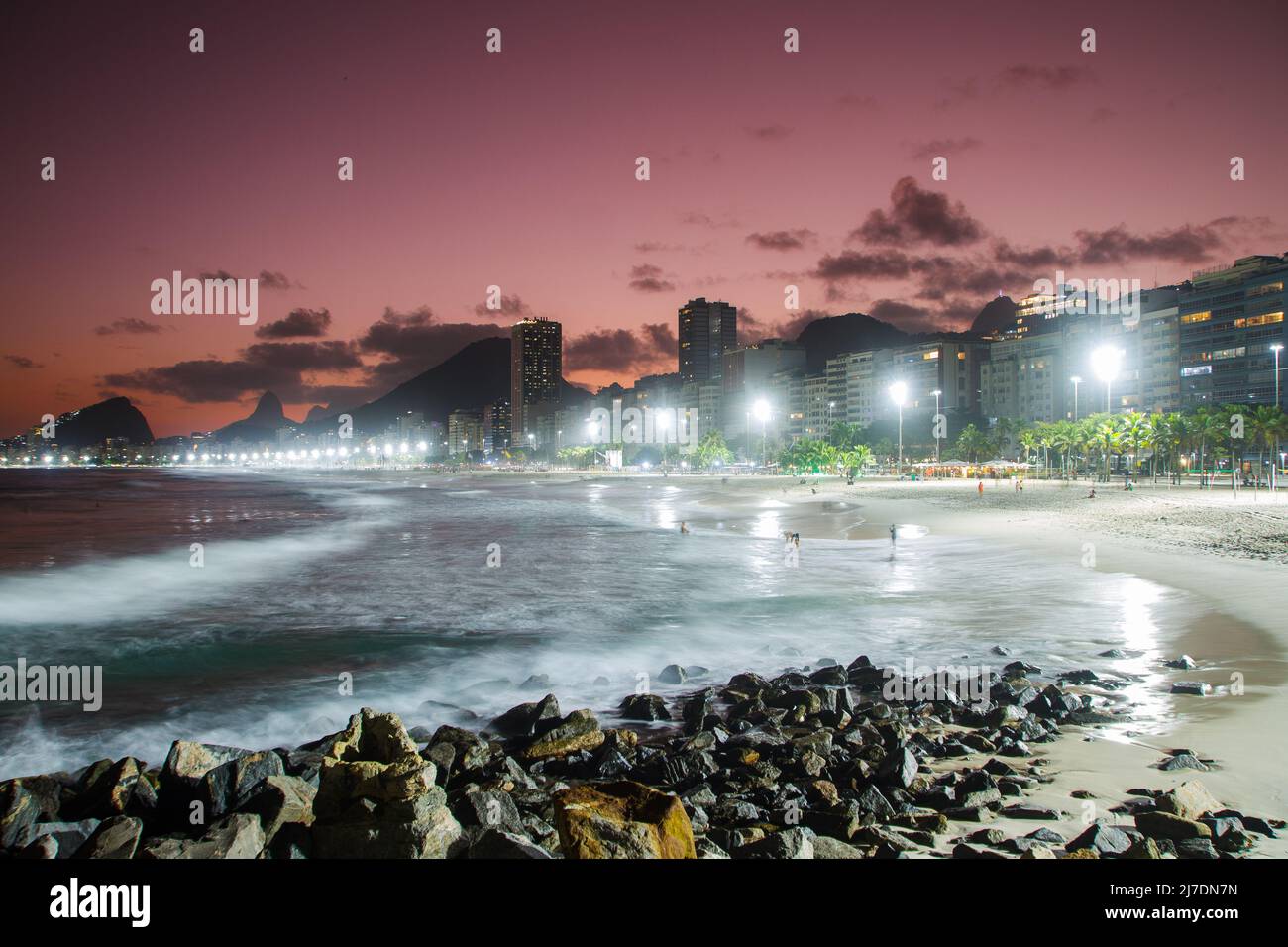 Sunset at Leme Beach in Copacabana in Rio de Janeiro, Brazil Stock ...