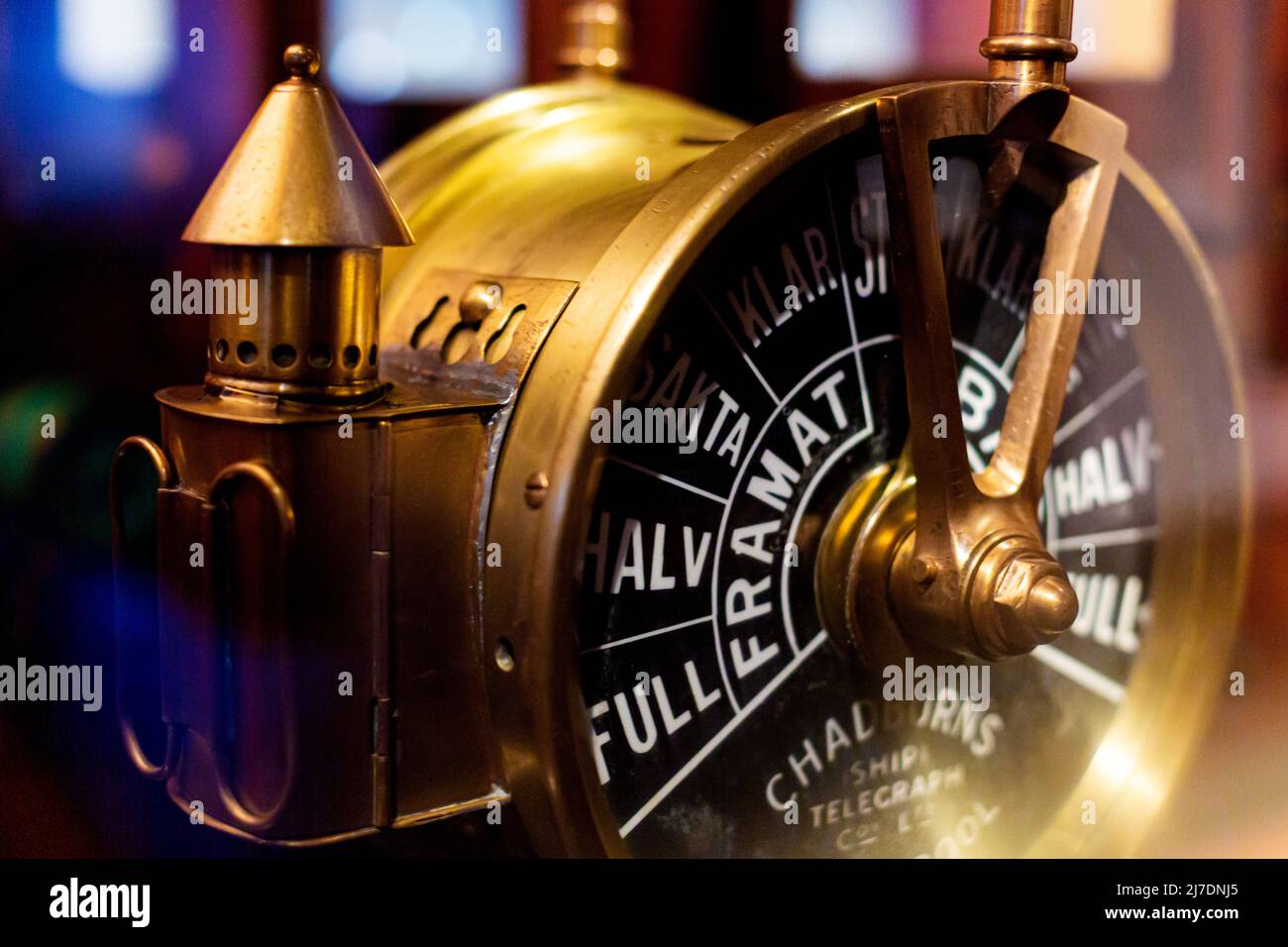 Antique telegraph for sending messages from the ship's bridge to the ...
