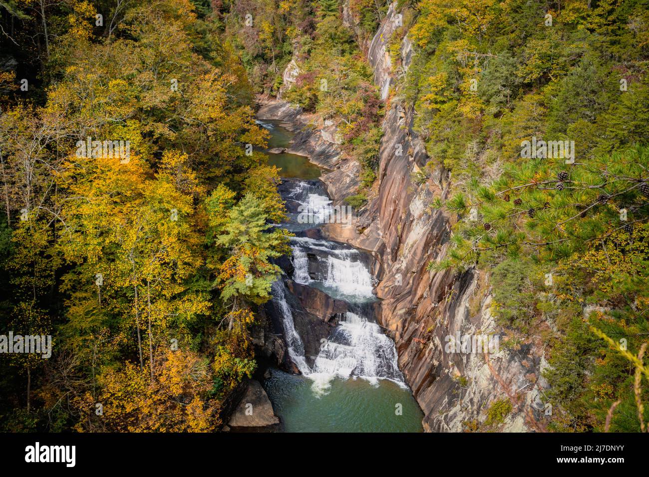 Tallulah Falls waterfall in a canyon during Fall, Tallulah Gorge state park, Georgia Stock Photo ...