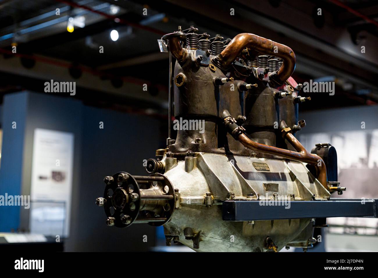 Close-up of a detail of a rare car engine. Metal mechanisms. Automotive ...