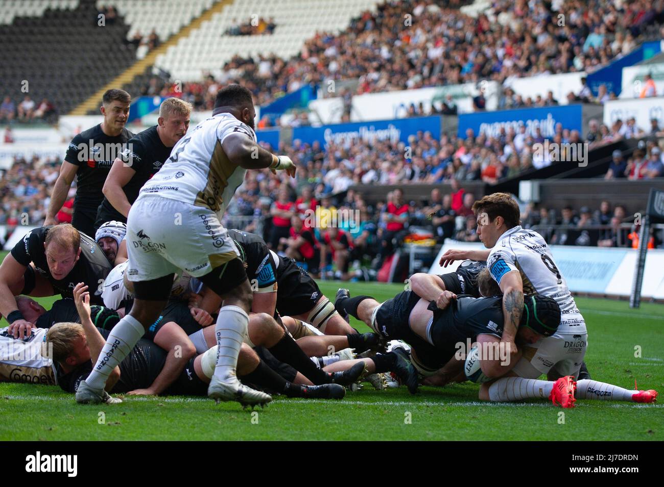Morgan Morris of Ospreys, goes over to score his first try Stock Photo ...