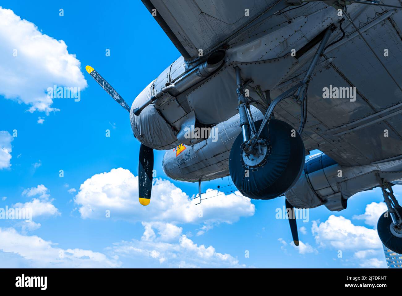 The plane is suspended from the facade of the building of the Aircraft ...