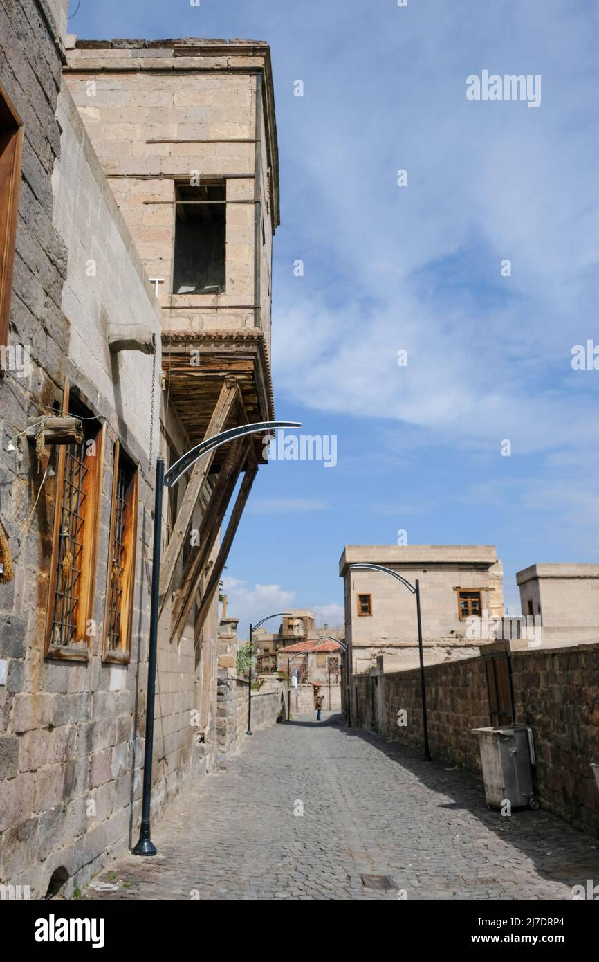The Ottoman street with traditional buildings in Kayseri Talas attracts ...