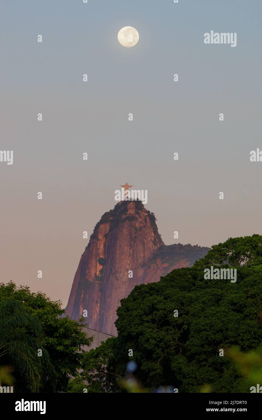 Christ the Redeemer and the Moon in Rio de Janeiro, Brazil - March 19 ...