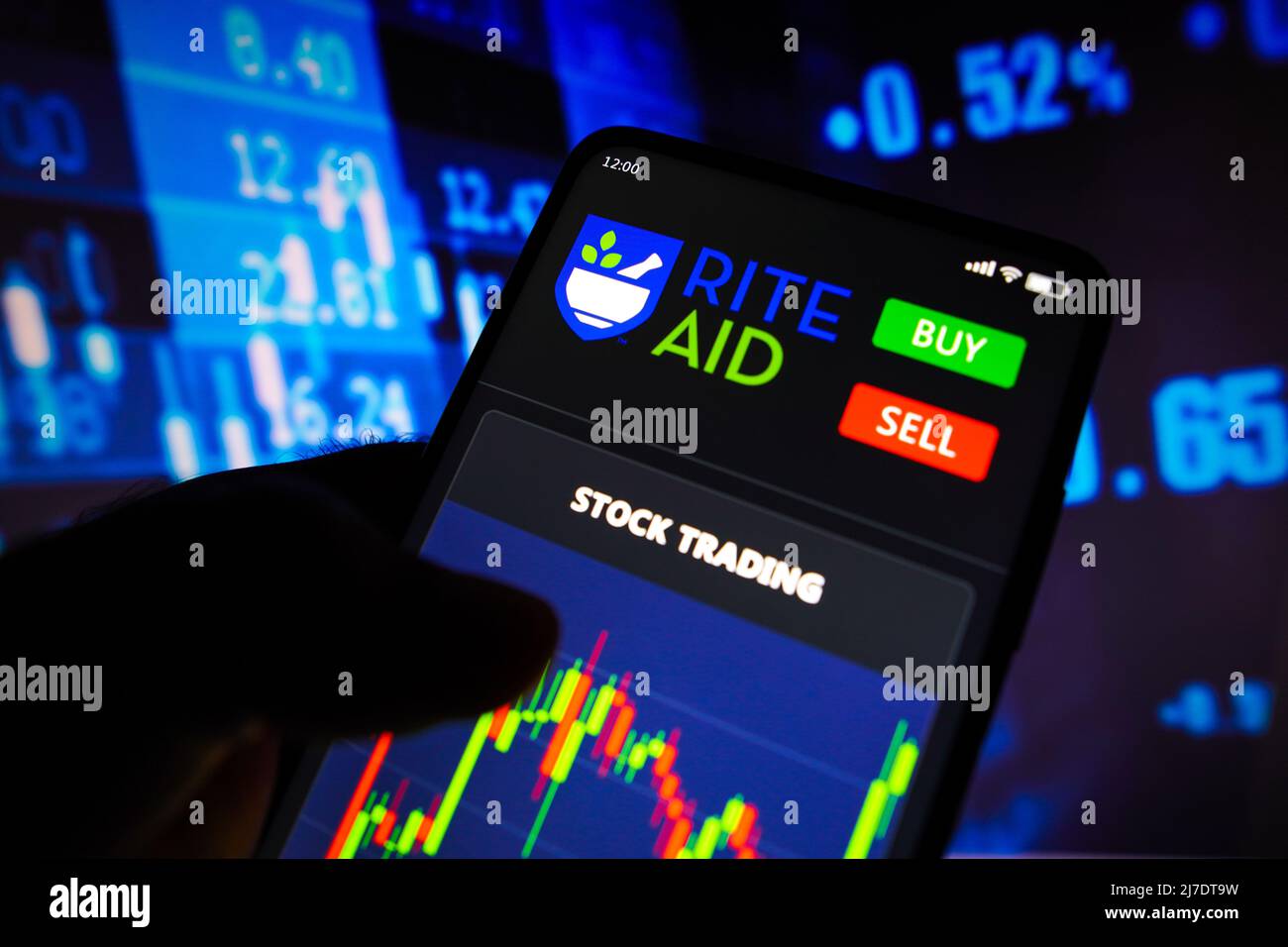 In this photo illustration the stock trading graph of Rite Aid ...