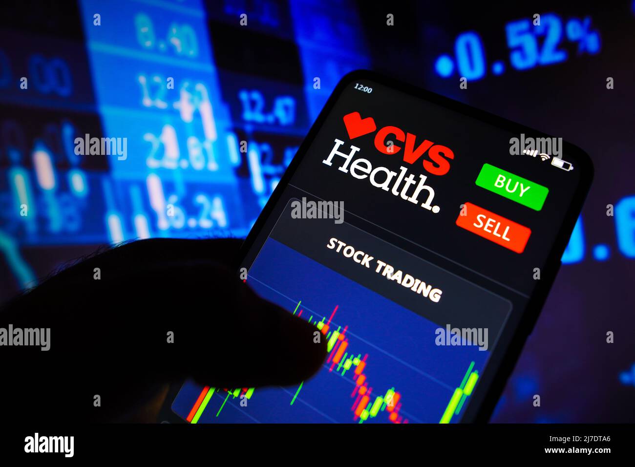 In this photo illustration the stock trading graph of CVS Health seen ...
