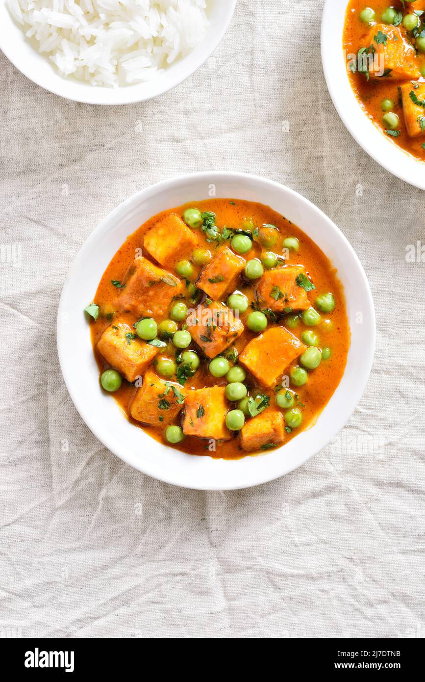 Paneer butter masala. Indian style cottage cheese curry in bowl over ...