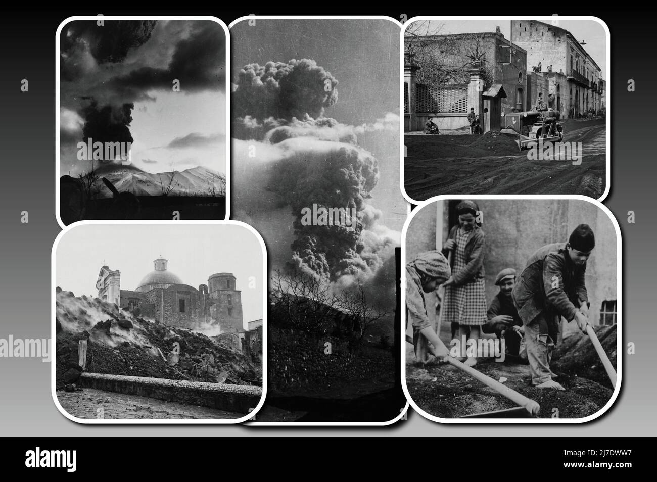 The eruption of Vesuvius in 1944, during the Second World War, with ...