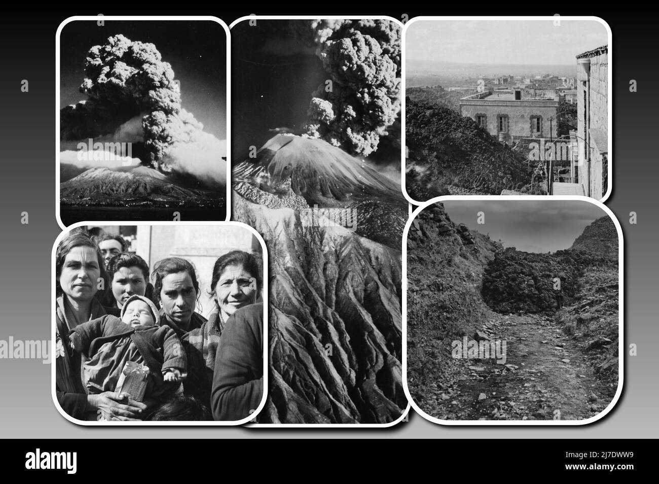 The eruption of Vesuvius in 1944, with strong lava flows that invaded ...