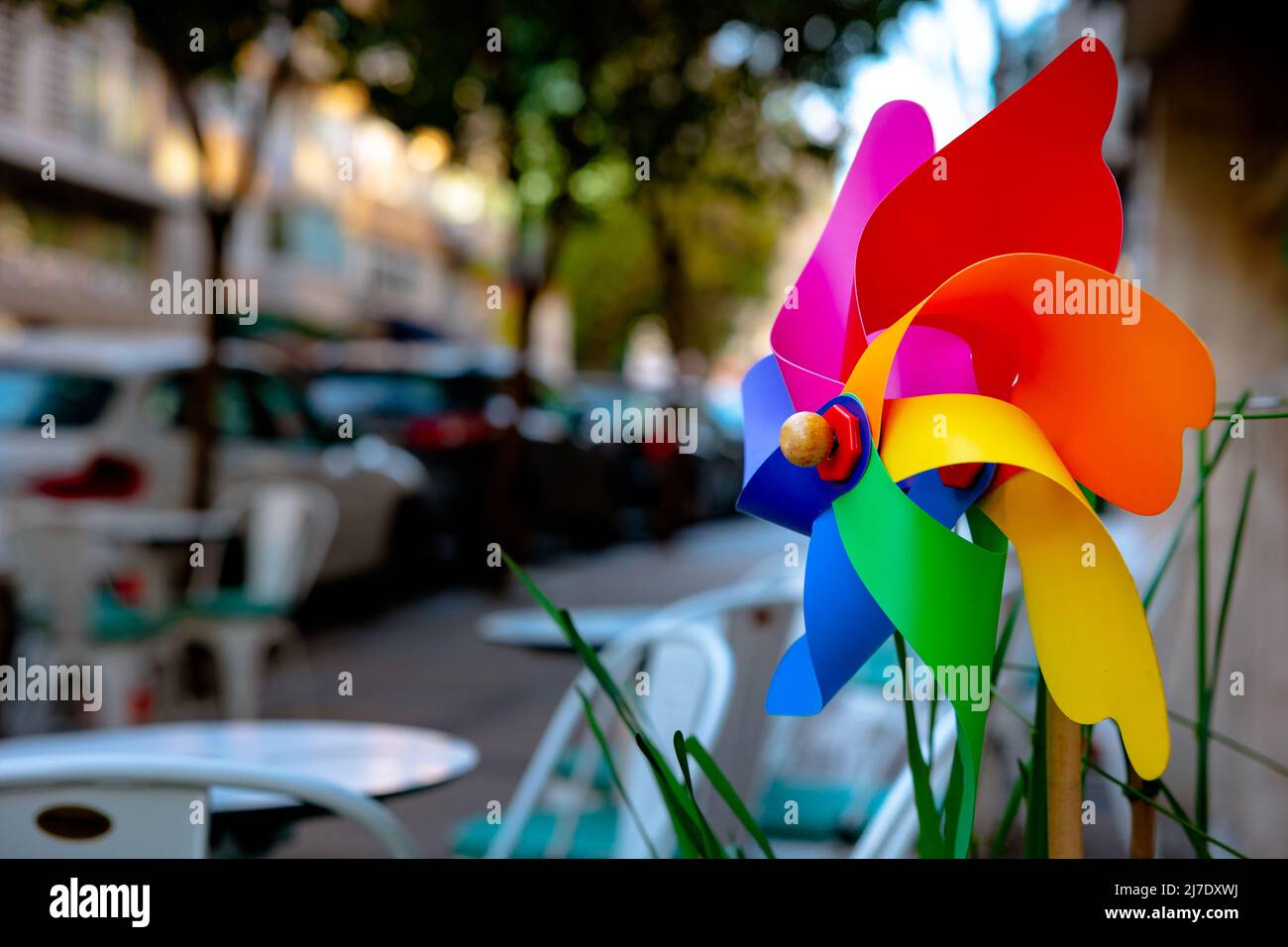 Colorful pinwheel. Pinwheel or windmill in street decorative object of ...