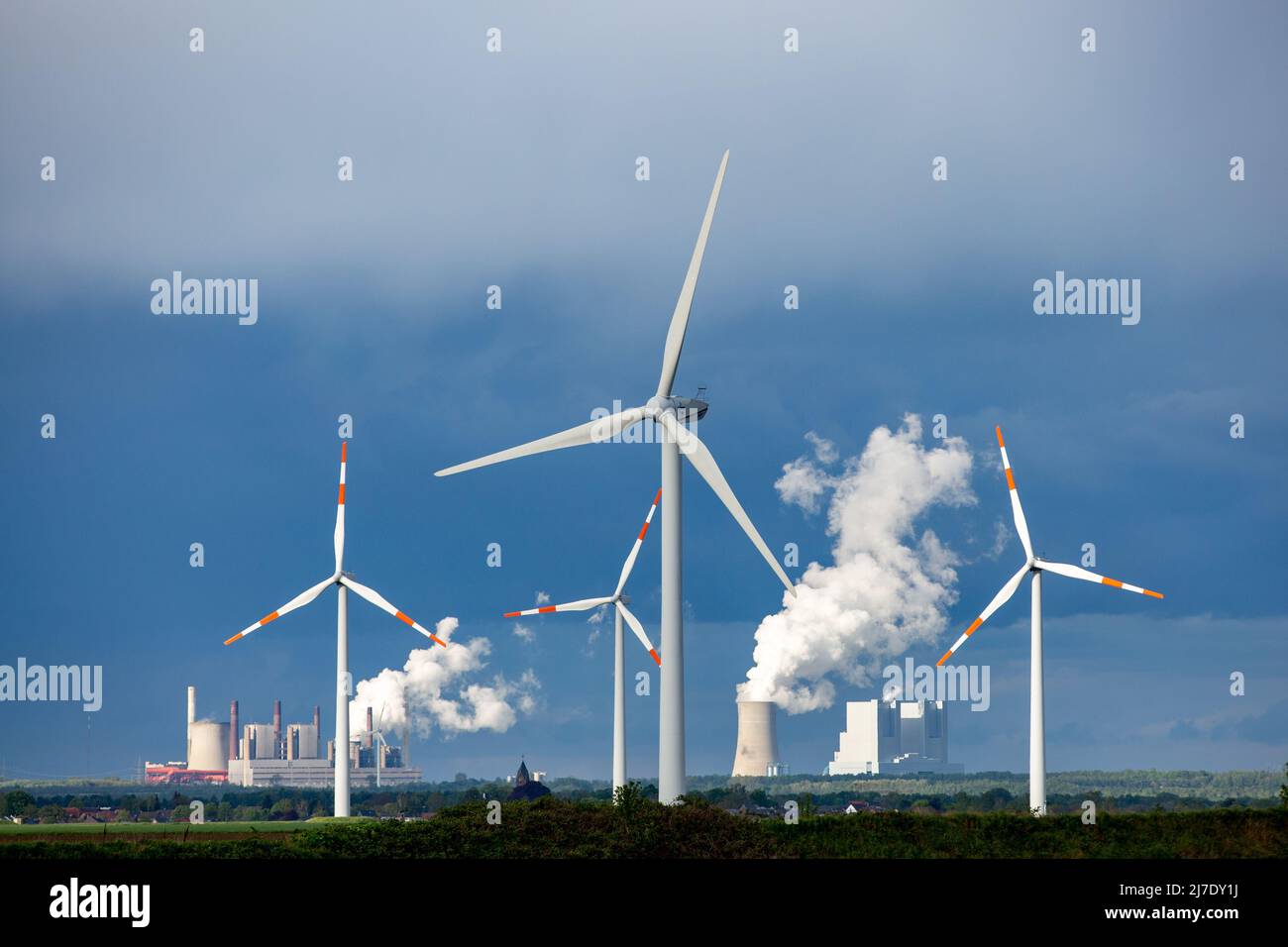 Wind Turbines, Wind Power Plants In Front Of Lignite-fired Power Plants ...
