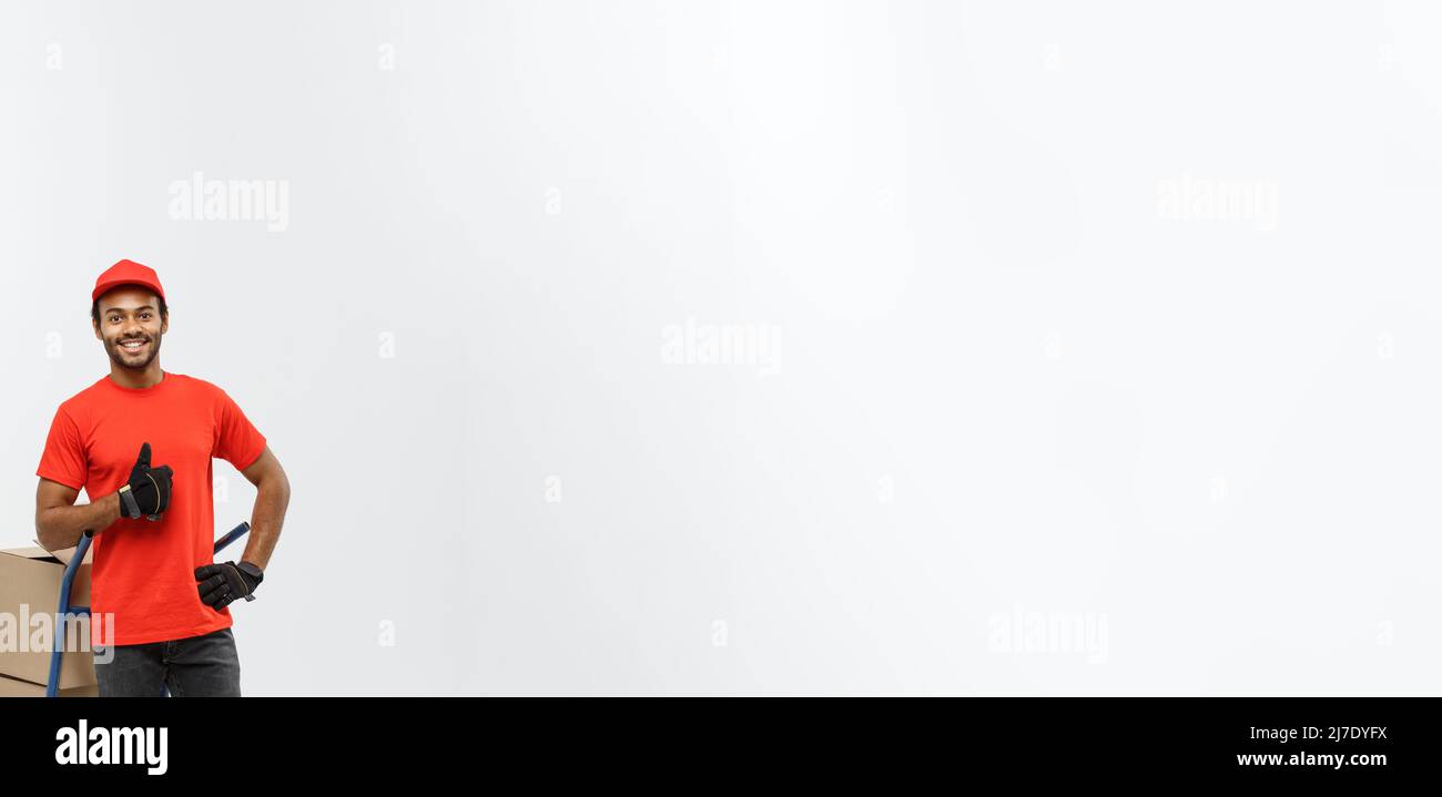 Delivery Concept - Portrait of Handsome African American delivery man ...