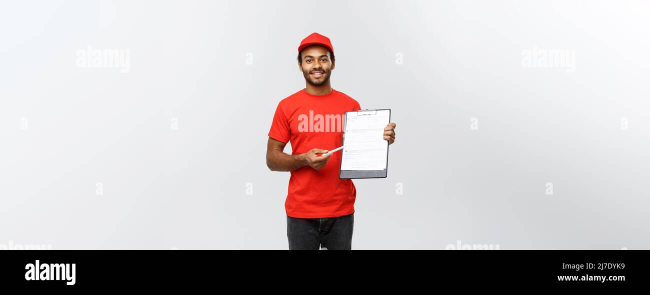 Delivery Concept - Portrait of Handsome African American delivery man ...