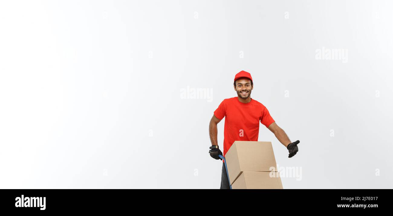 Delivery Concept - Portrait of Handsome African American delivery man ...