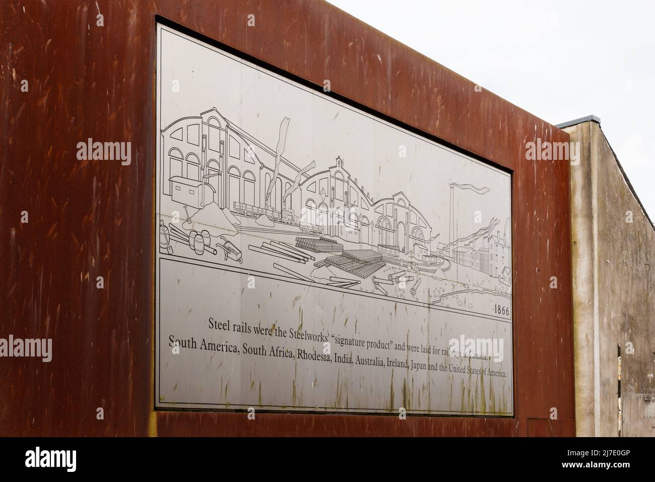 A mural recalling the age of steel in Barrow in Furness Stock Photo - Alamy