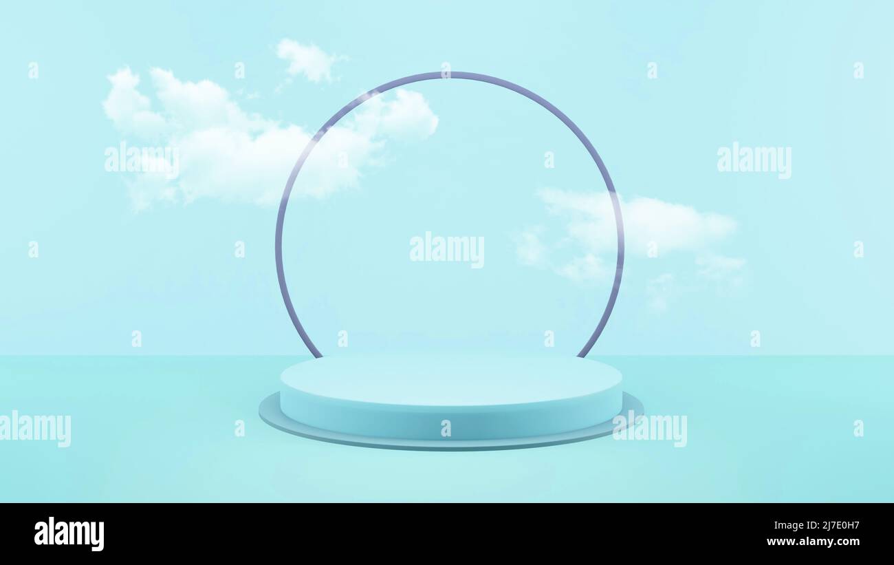 Background 3d blue rendering with podium and minimal cloud blue scene ...
