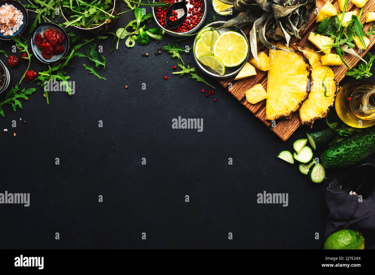 Healthy eating food layout and diet nutrition concept. Pineapple ...