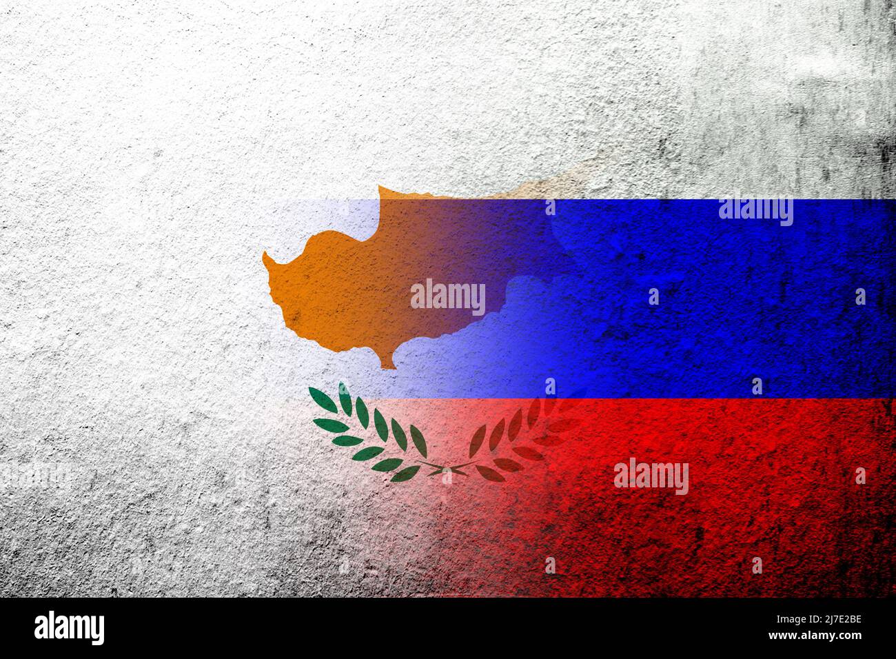 National flag of Russian Federation with the Republic of Cyprus ...