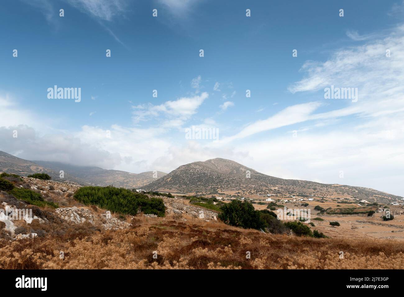View of rural area in Paros, with the mountains in the background Stock ...