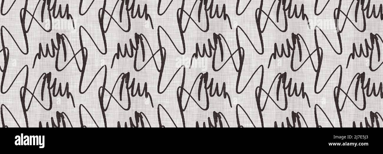 French grey botanical leaf linen border pattern with 2 tone country ...