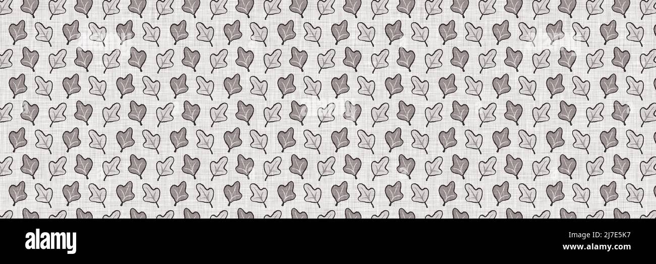 French grey botanical leaf linen border pattern with 2 tone country ...