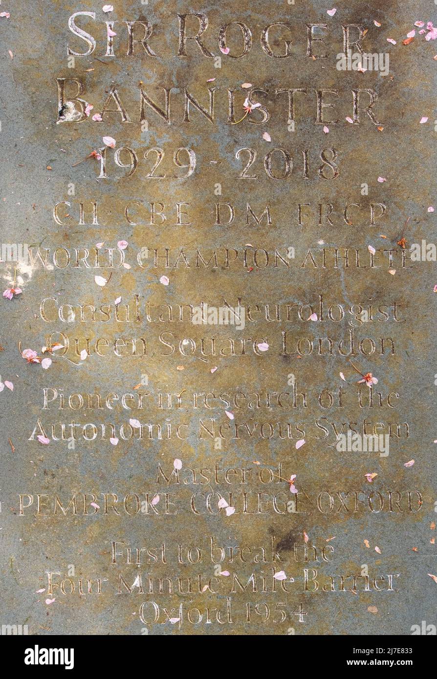 Gravestone of Sir Roger Bannister, champion athlete, neurosurgeon, and ...