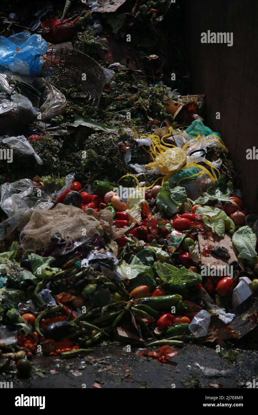 salvador, bahia, brazil - april 30, 2022: food thrown in the trash at ...