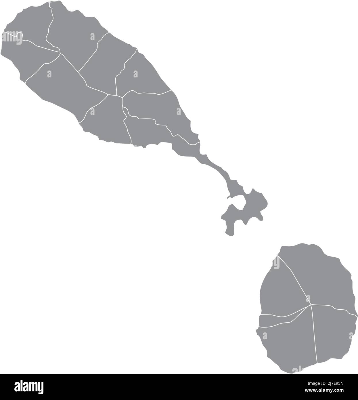 Saint Christopher and Nevis administrative map isolated on white ...