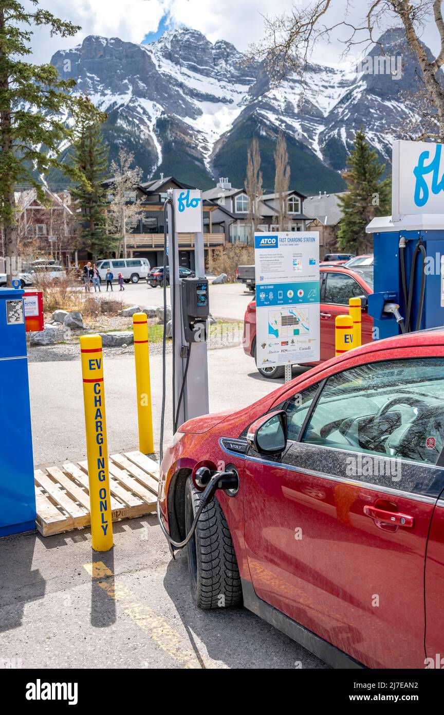 Canmore, Alberta - May 8, 2022: A Chevy volt at an ATCO fast charding ...