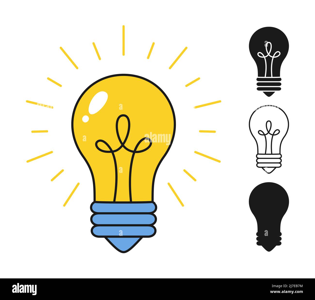 Light retro bulb icon, glass lamp stamp, doodle outline set. Classic ...