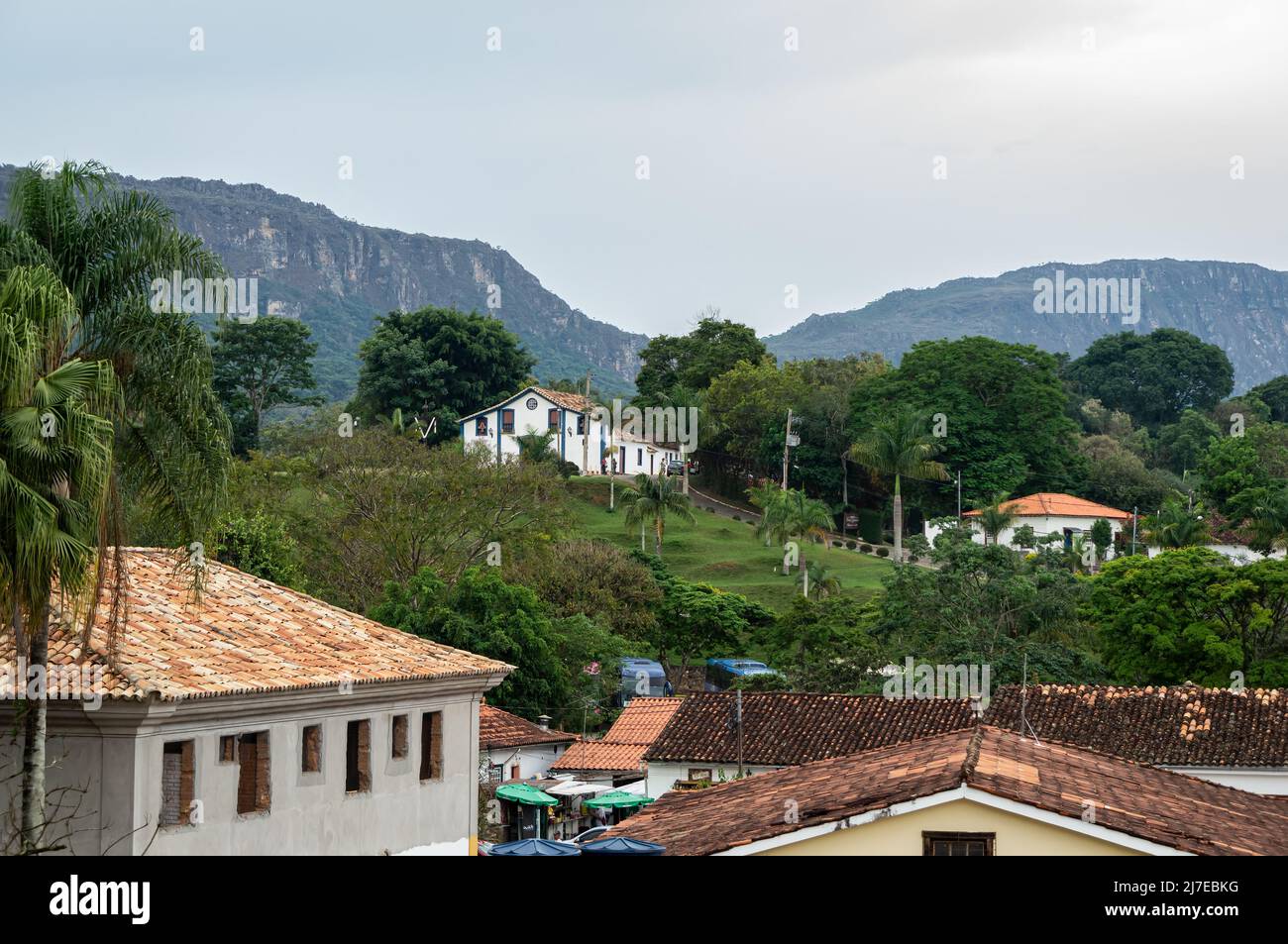 Distant view of Sao Francisco de Paula church over a hill and ...