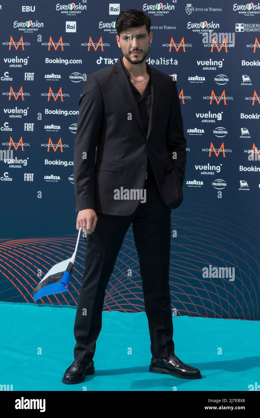 Turin, Italy. 08th May 2022. Estonian singer Stefan on Turquoise Carpet ...
