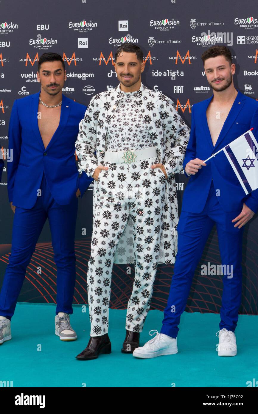 Turin, Italy. 08th May 2022. Israeli singer Michael Ben David (centre ...