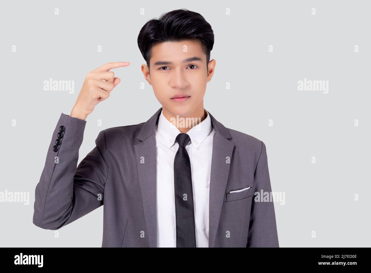 Portrait young asian business man in suit with smart thinking idea with ...