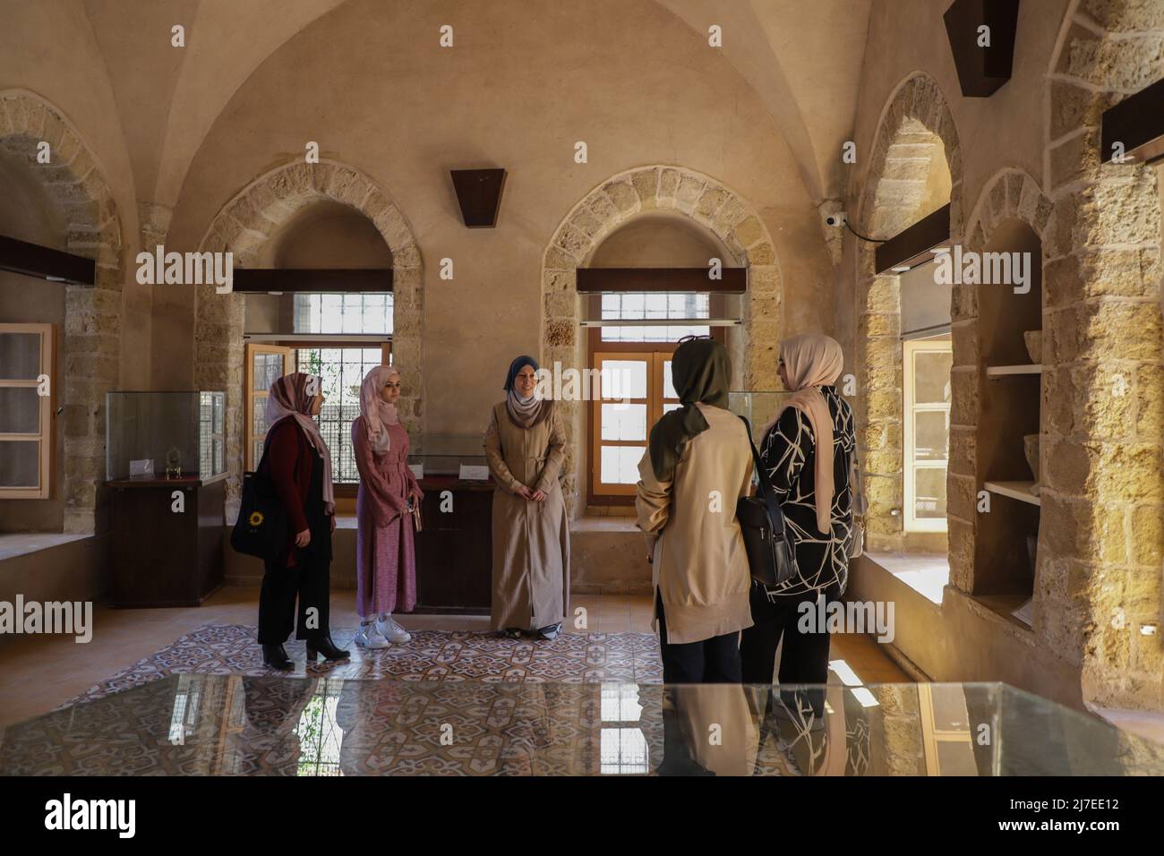 Gaza City. 8th May, 2022. Palestinian tourist guide Nariman Khalla (C ...