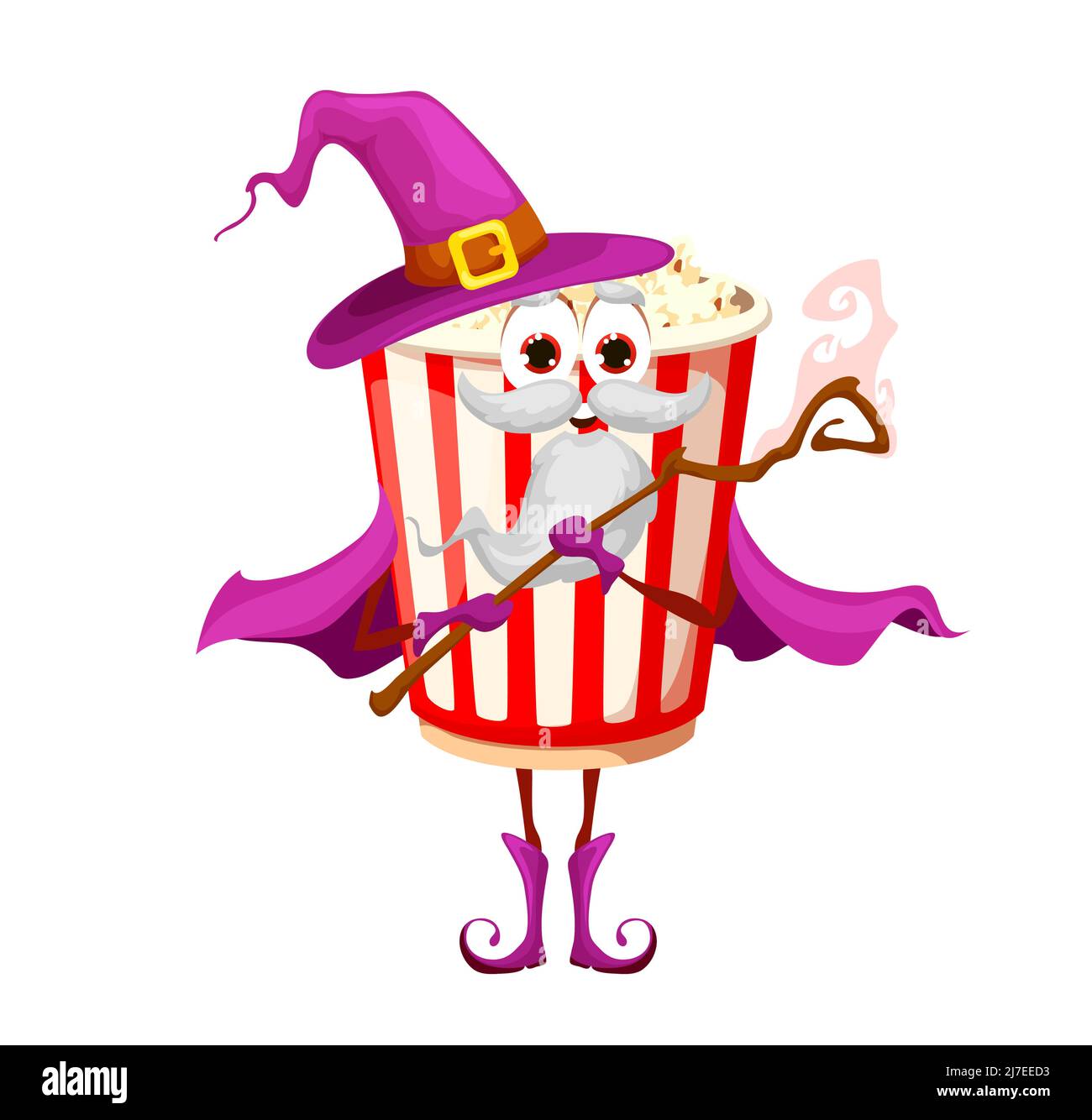 Cartoon popcorn wizard character. Cute fast food takeaway meal mage ...