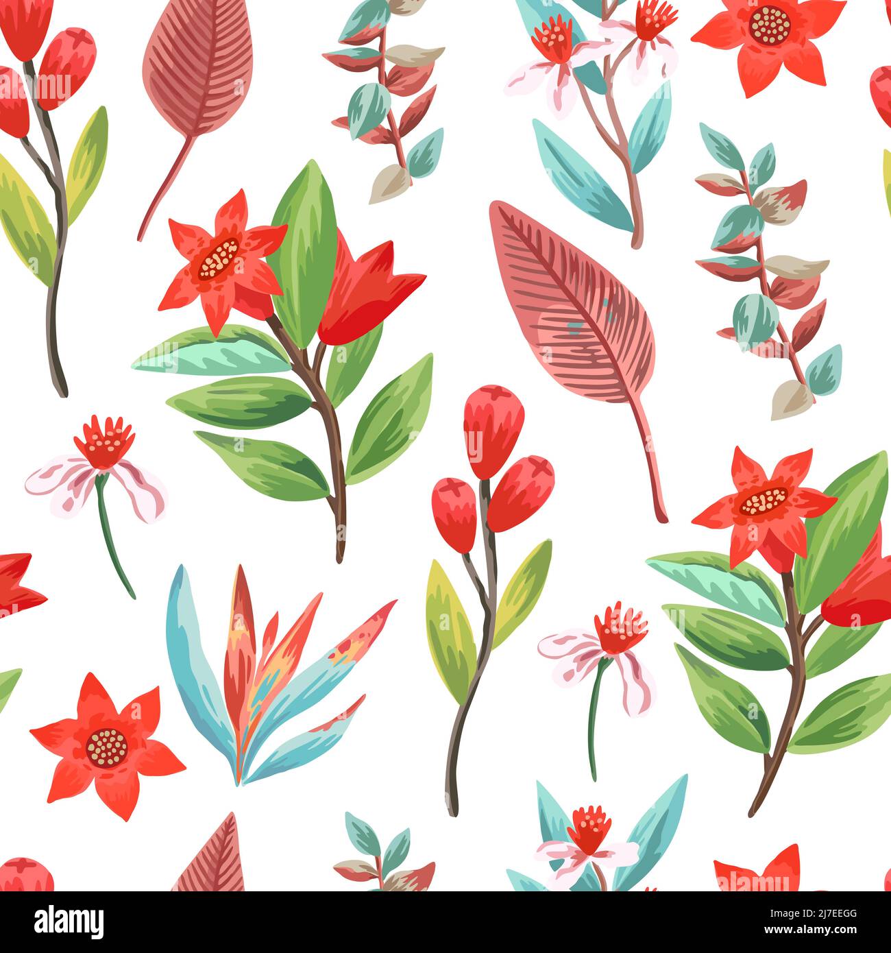 Seamless pattern with exotic tropical plants and flowers. Tropical ...