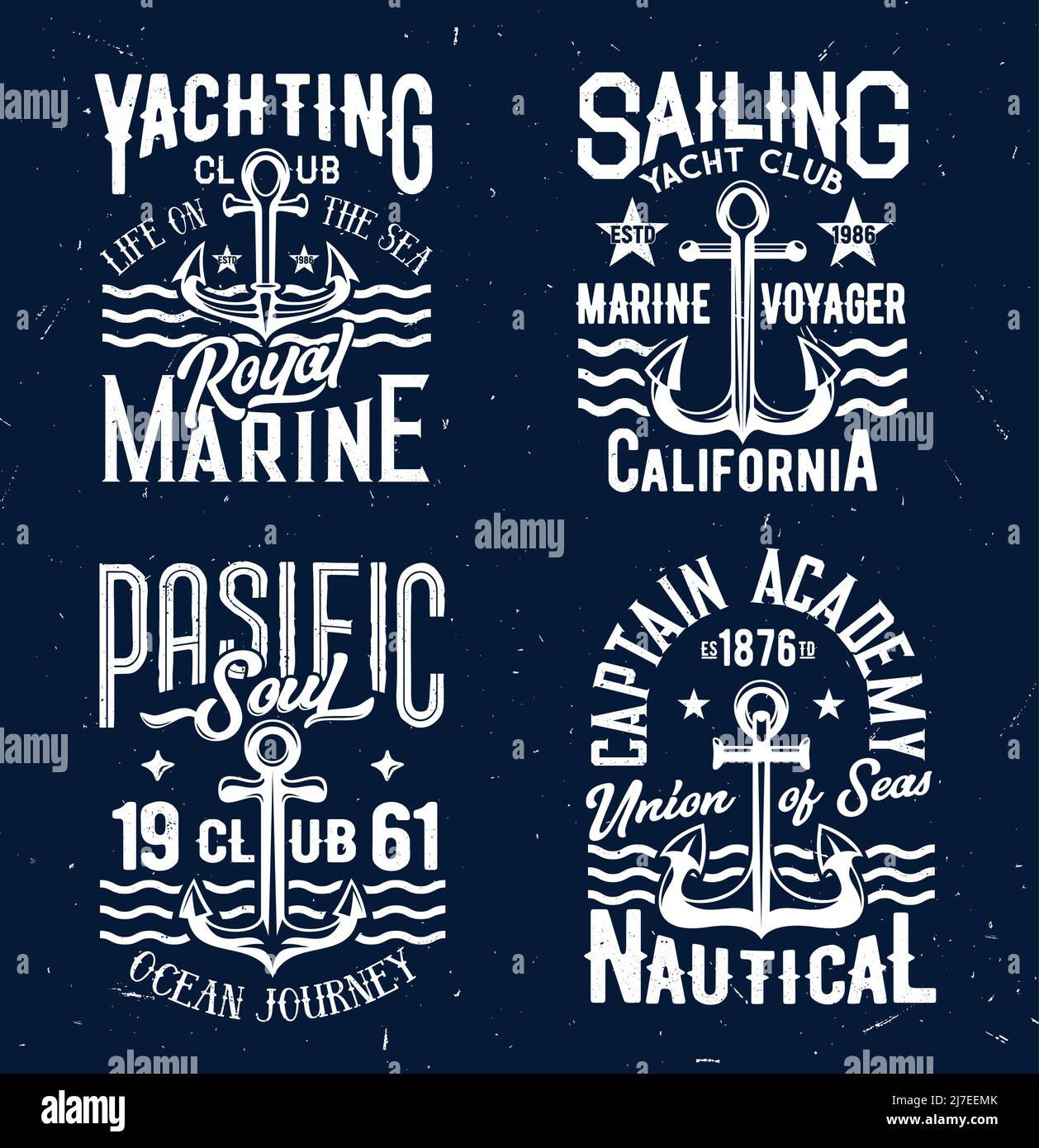 Tshirt prints with anchors and sea waves, apparel vector design ...