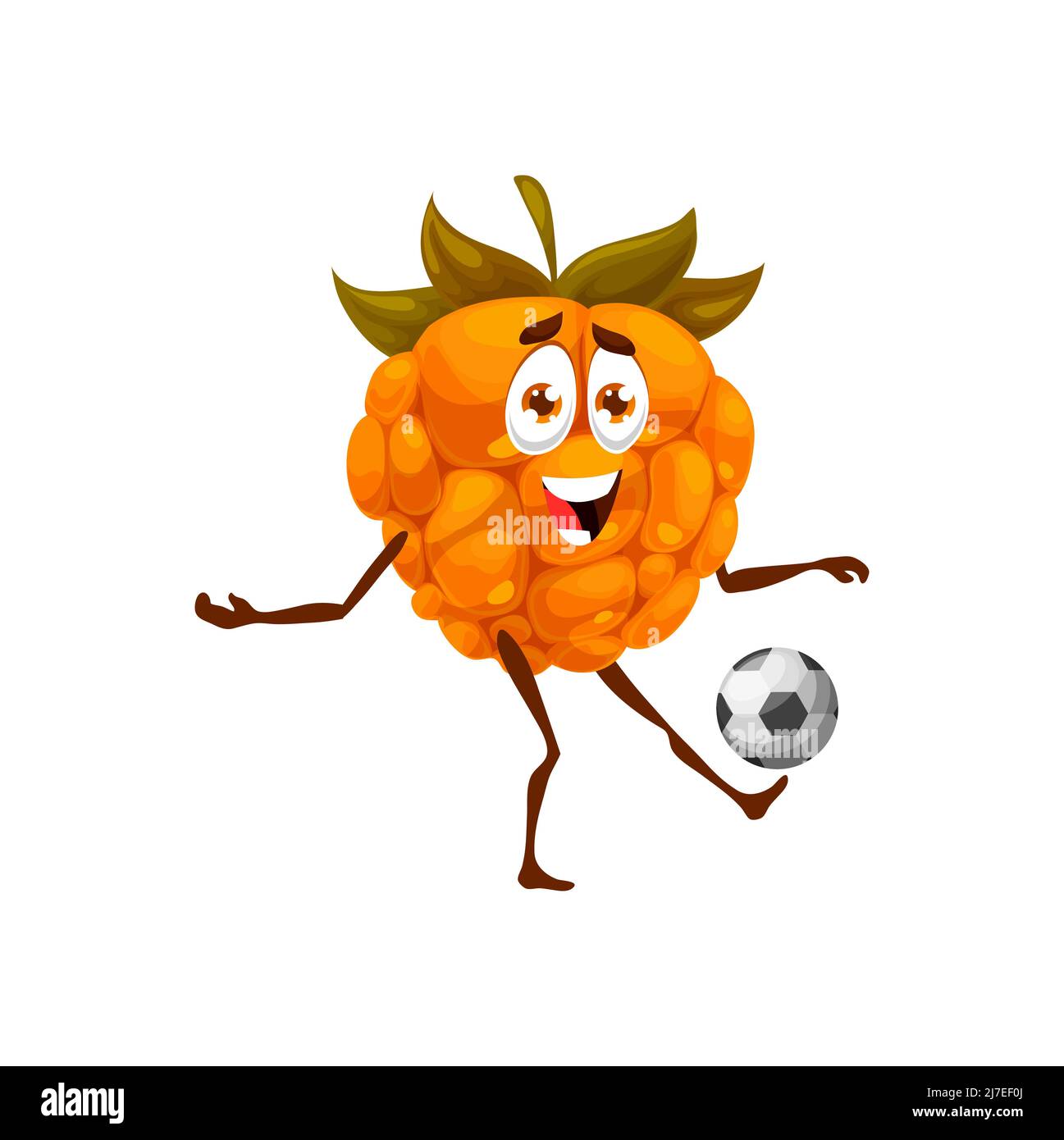 Cartoon cloudberry playing football or soccer sport game. Vector fruit ...