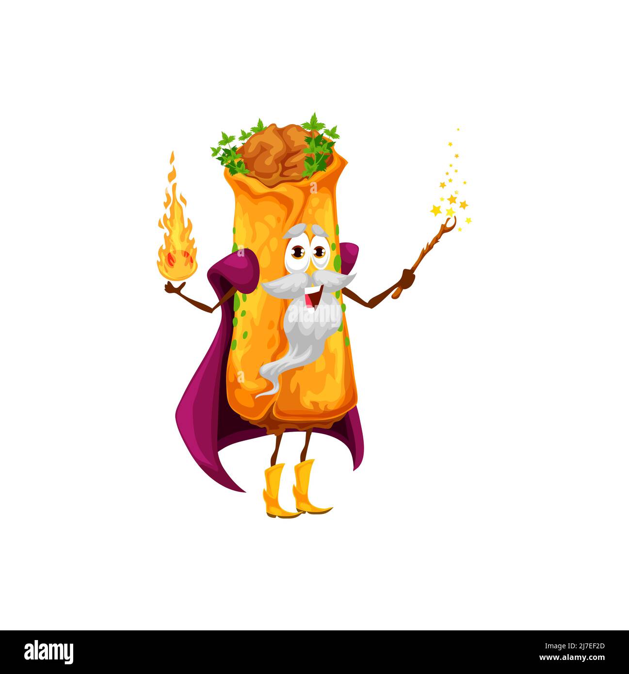Cartoon mexican enchilada magician character. Vector tex mex snack ...