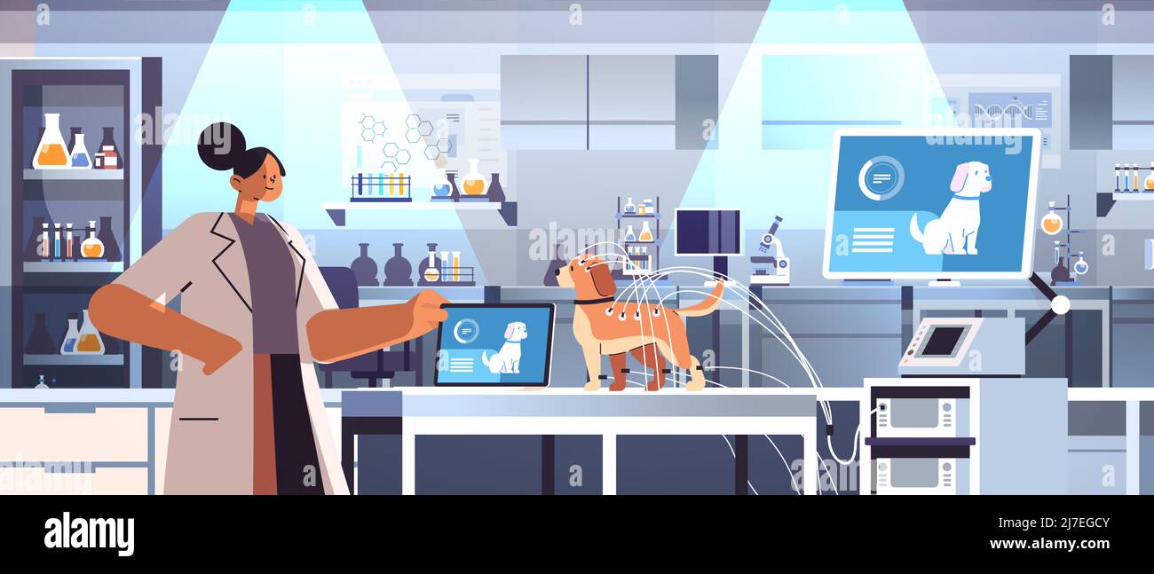 scientist or veterinary worker doing experiments in lab with ...