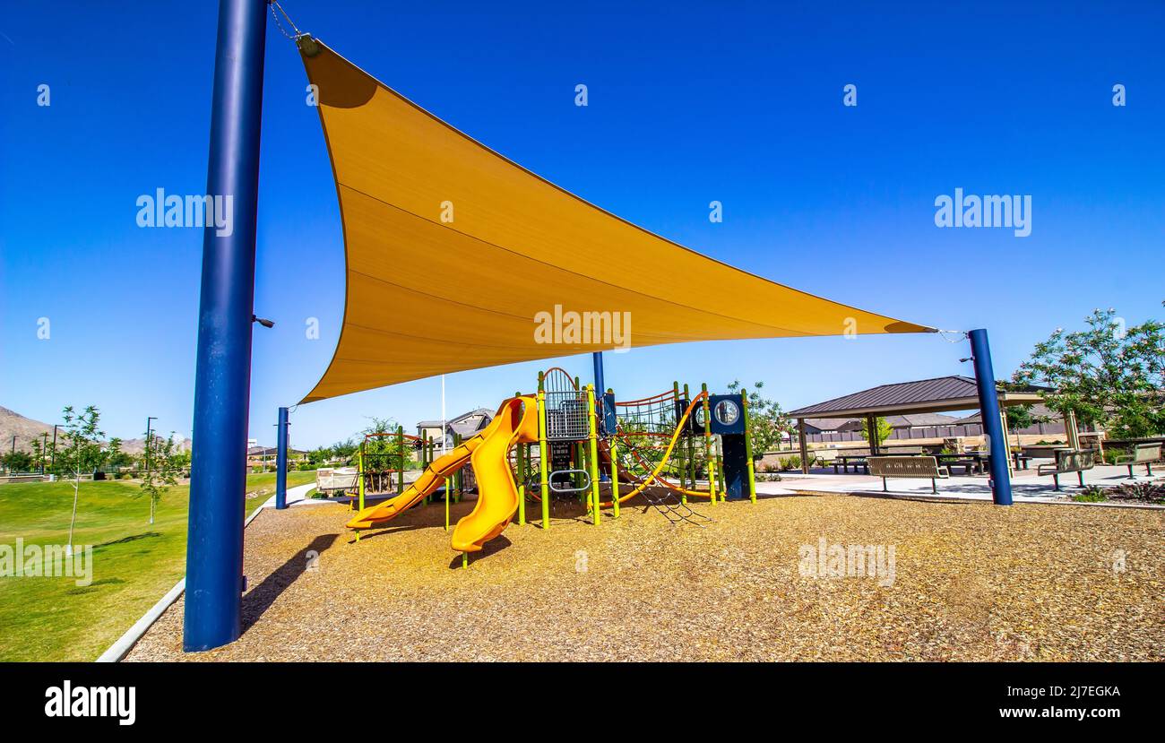 Children's Jungle Gym With Yellow Shade Canopy Stock Photo - Alamy