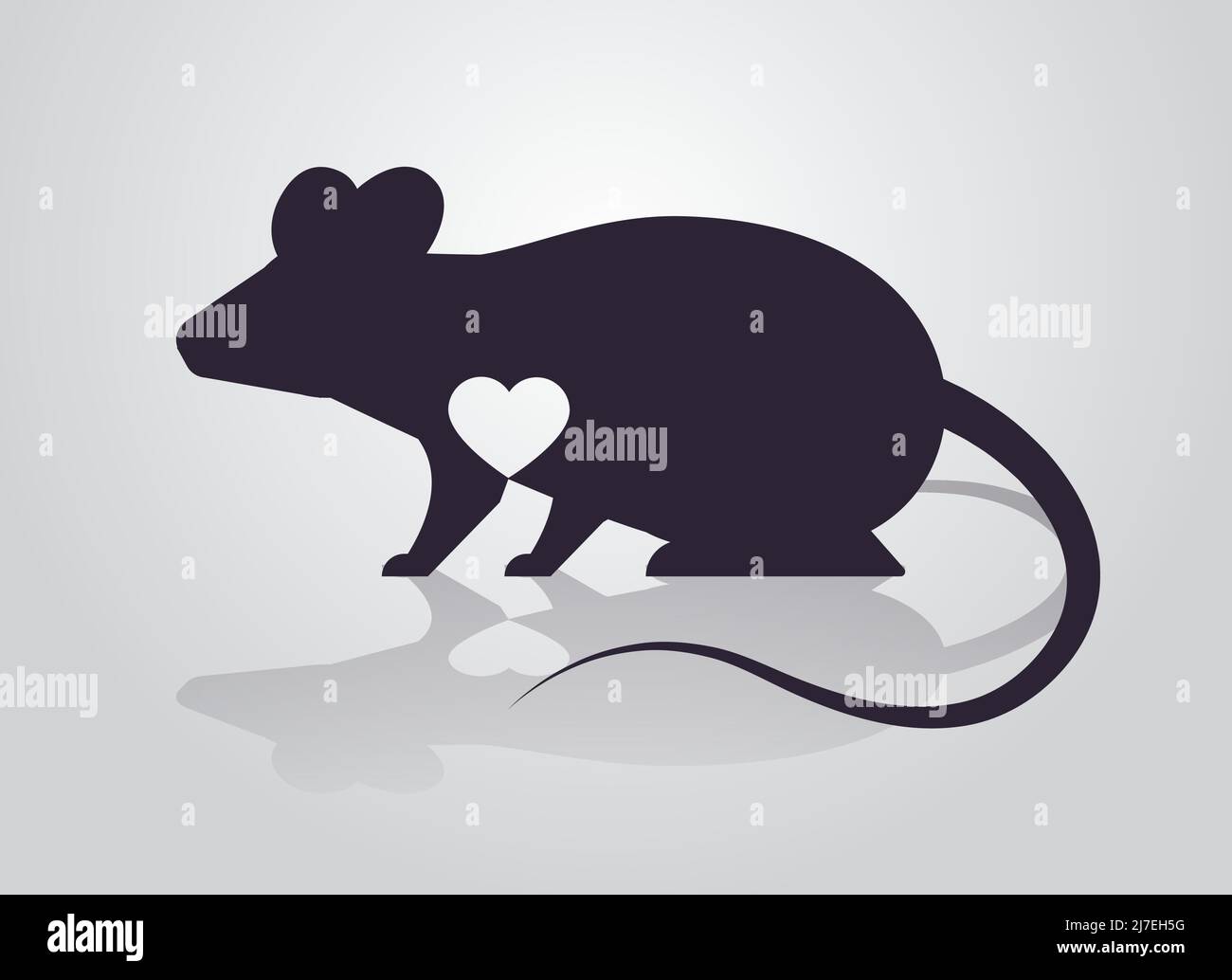 cute black rat silhouette with white heart cartoon animal Stock Vector ...