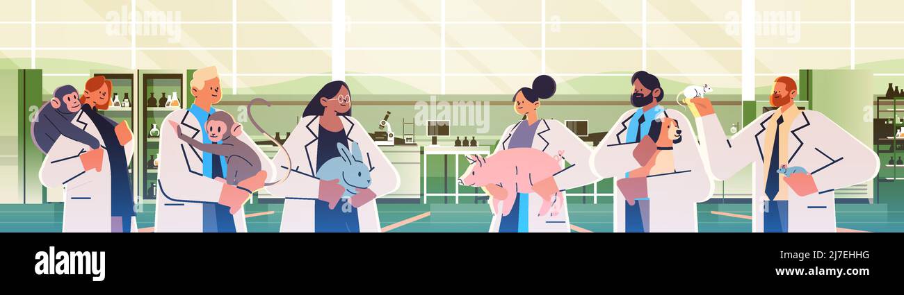 scientists or veterinary workers doing experiments in lab with ...