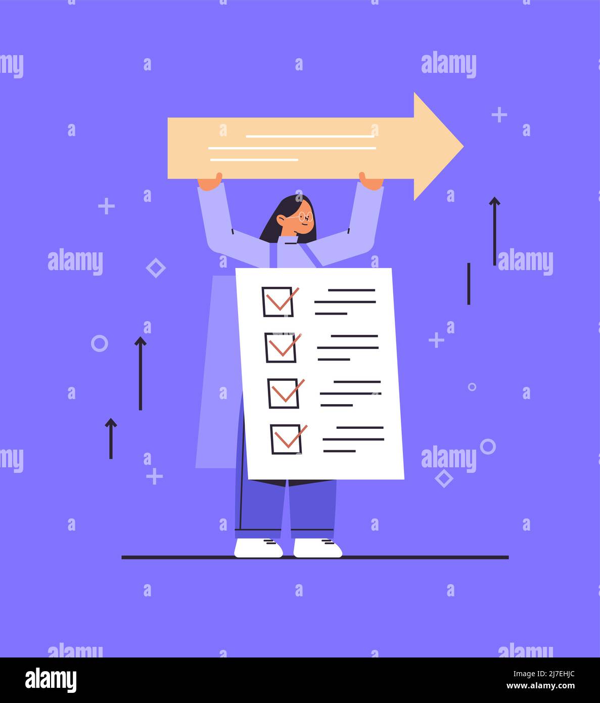 businesswoman with checklist holding arrow goal achievement concept ...