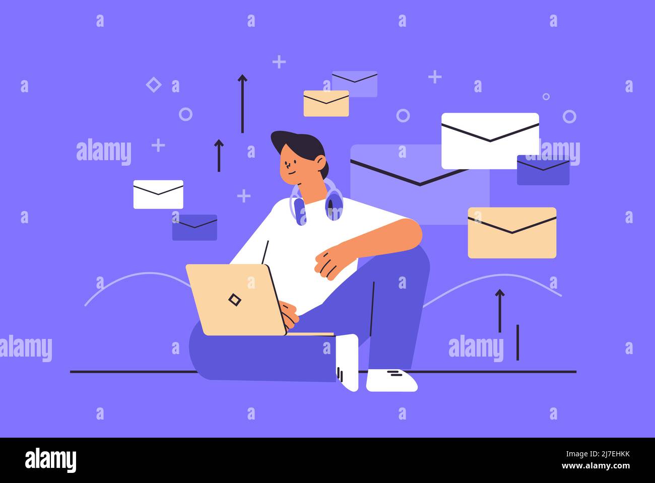 businessman reading or writing letters on laptop man communicating on ...