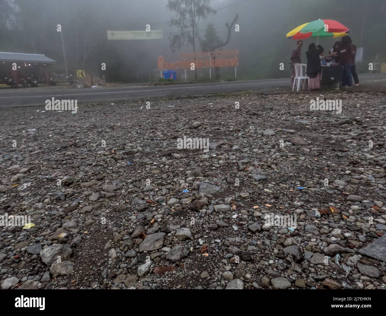 Foggy road conditions in the village area which is located in the ...